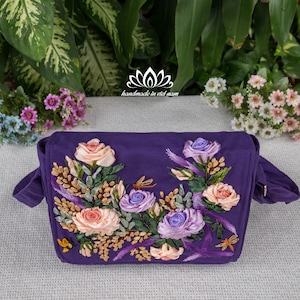 Purple Messenger Bag With Embroidered Ribbon, the Bag for Purple Lovers ...