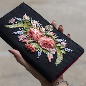 Rose Embroidery Wallet, Unique Ribbon Embroidery, Handmade Wallet - Etsy