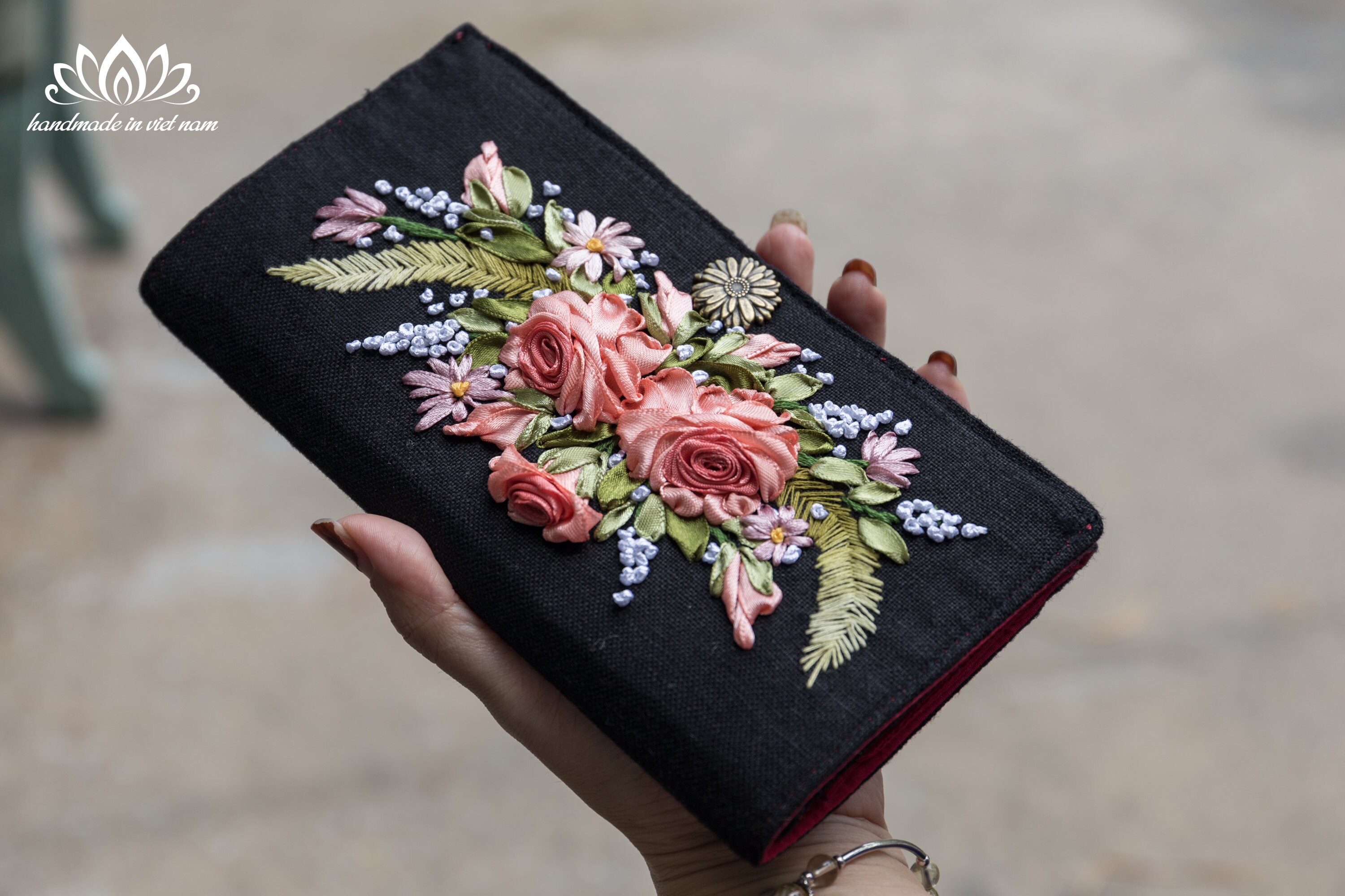 Rose Embroidery Wallet Unique Ribbon Embroidery Handmade - Etsy