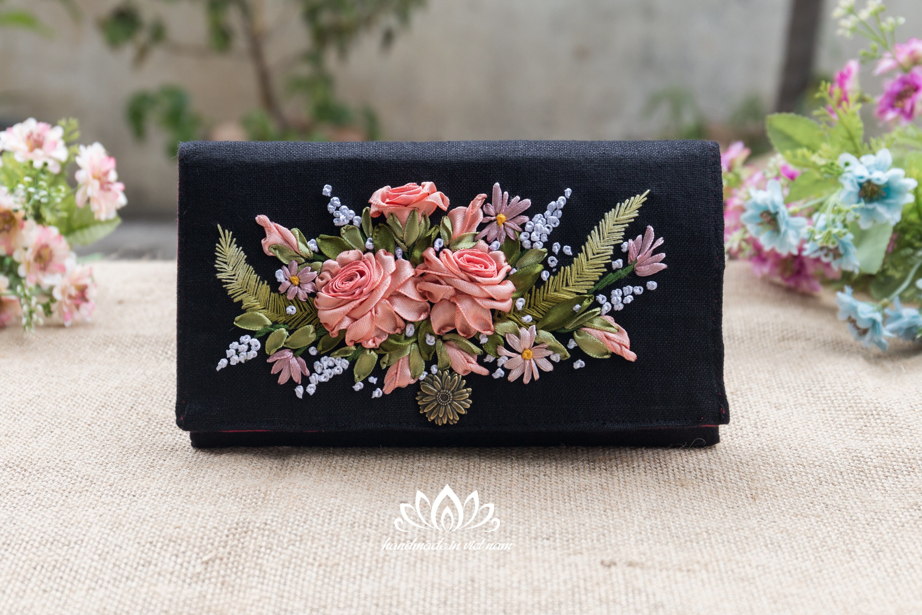 Rose Embroidery Wallet Unique Ribbon Embroidery Handmade - Etsy