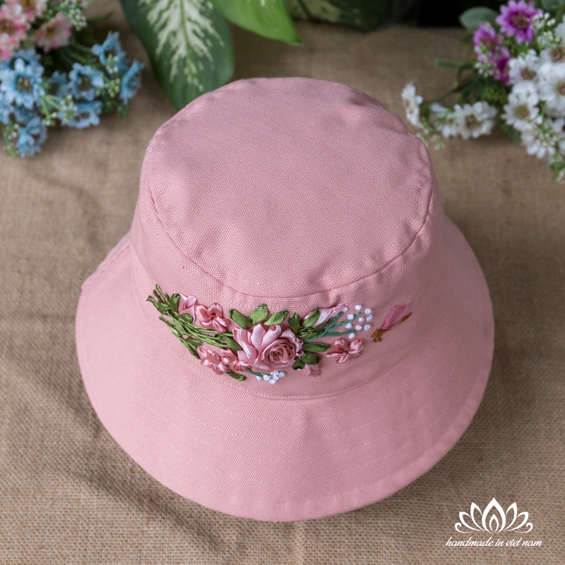 Embroidered Bucket Hat Canvas Bucket Hats Ribbon Embroidery - Etsy