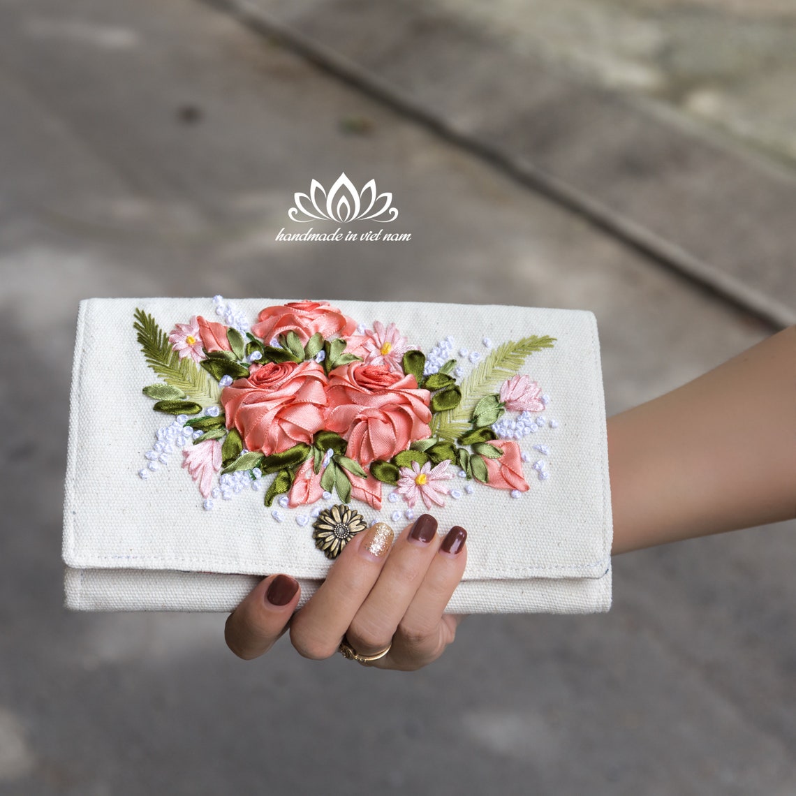 Rose Embroidery Wallet Unique Ribbon Embroidery Handmade - Etsy