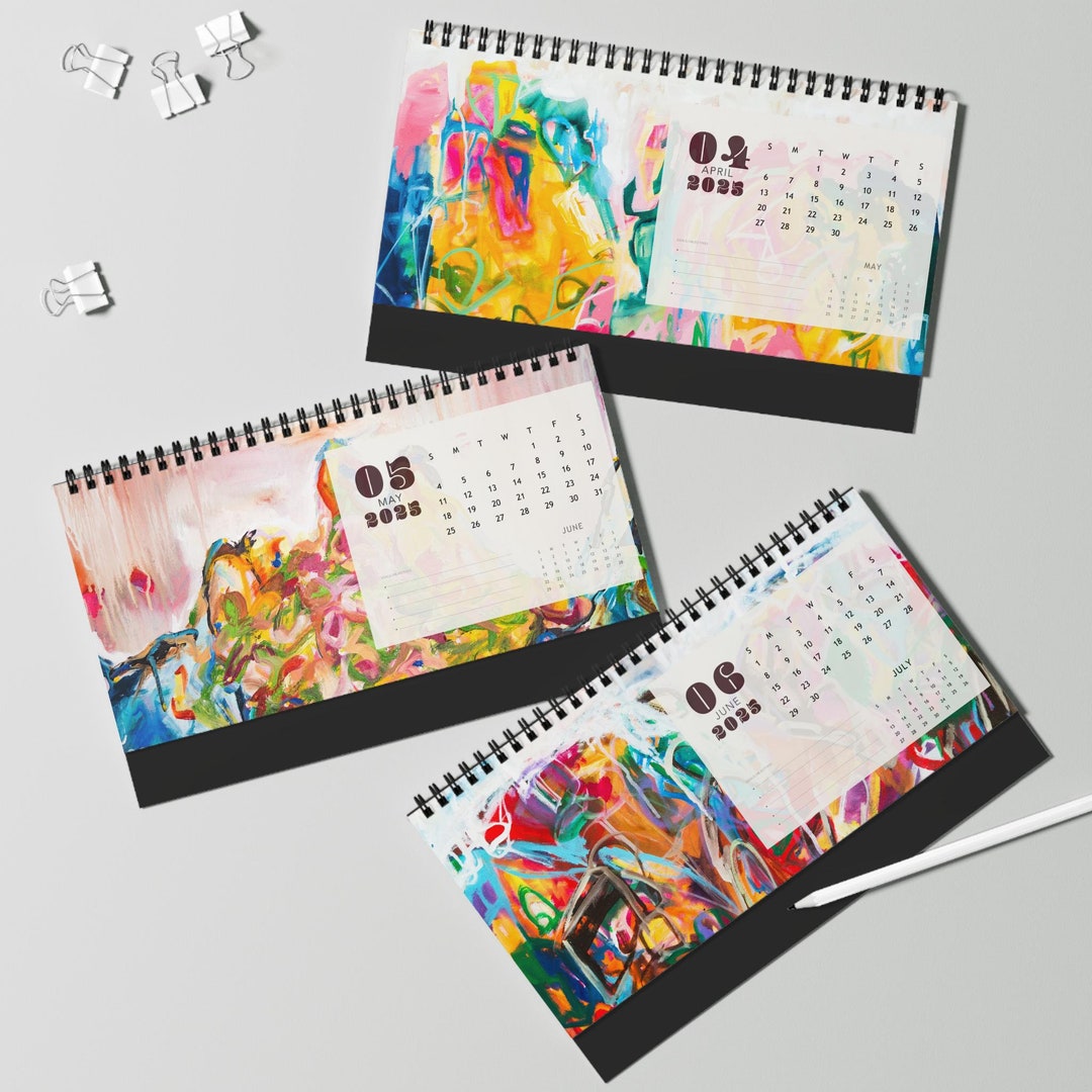 2025 Abstract Art Desktop Calendar for Objective List and Monthly Goal ...