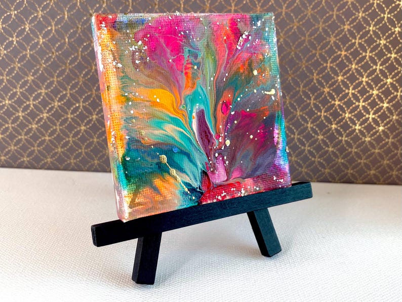3x3 Small Original Abstract Painting With Stand Colorful Wall Art ...