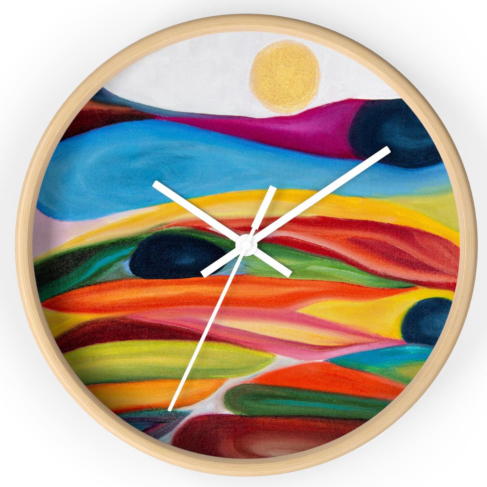 Modern Farmhouse Wall Clock Unique Abstract Landscape Mountain Rustic ...