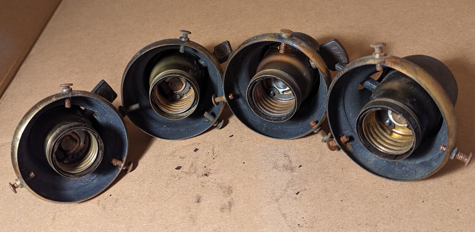 B3 Antique Vintage Brass Light Fixture Sockets Shade Fitter Holder Fat ...