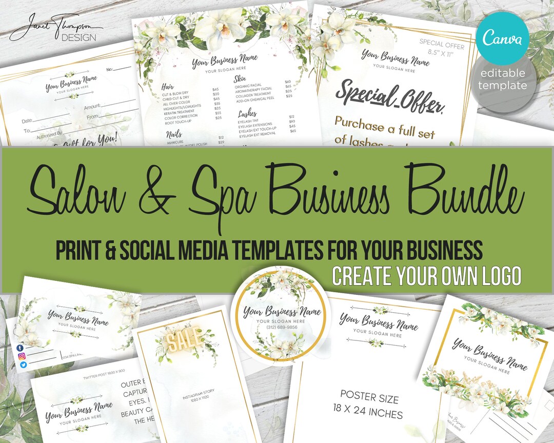 Salon & Spa Business Template Bundle: Logo, Menu, Social Media (canva ...