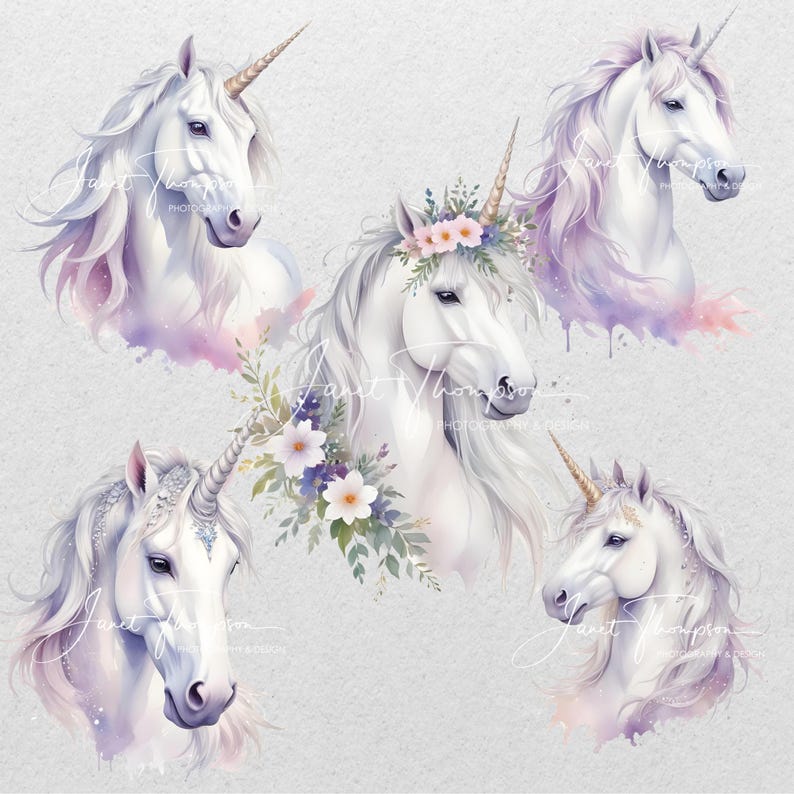 Watercolor Unicorn Clipart: 5 PNG Images, Transparent Background ...
