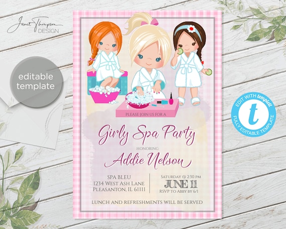 Girl Birthday Invitation Spa Party Invitation Template | Etsy