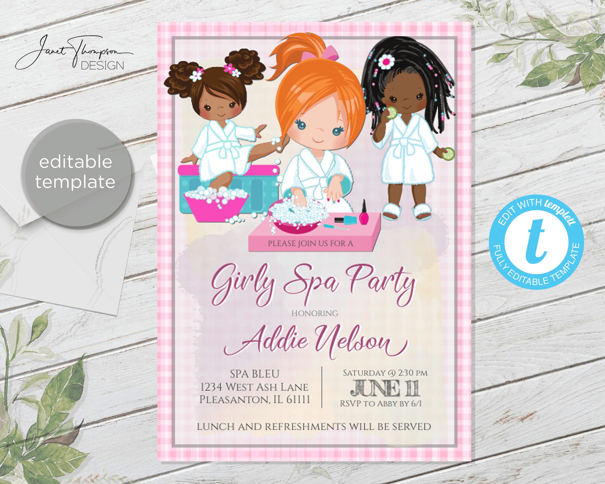 Girl Birthday Invitation Spa Party Invitation Template | Etsy
