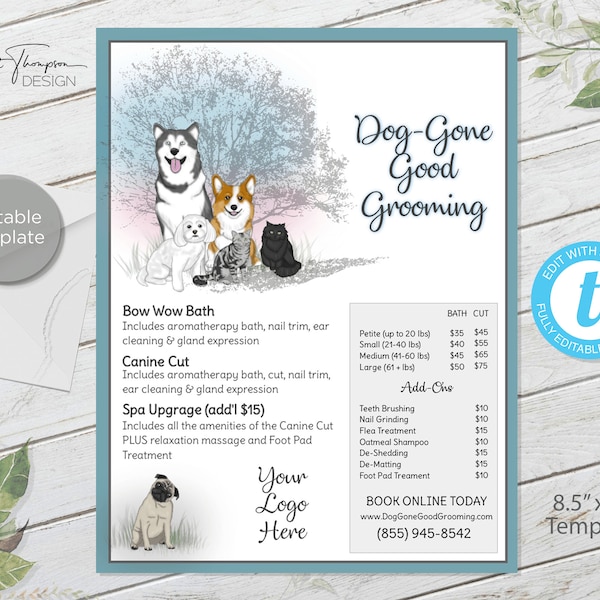 Dog Grooming Service Menu - Etsy