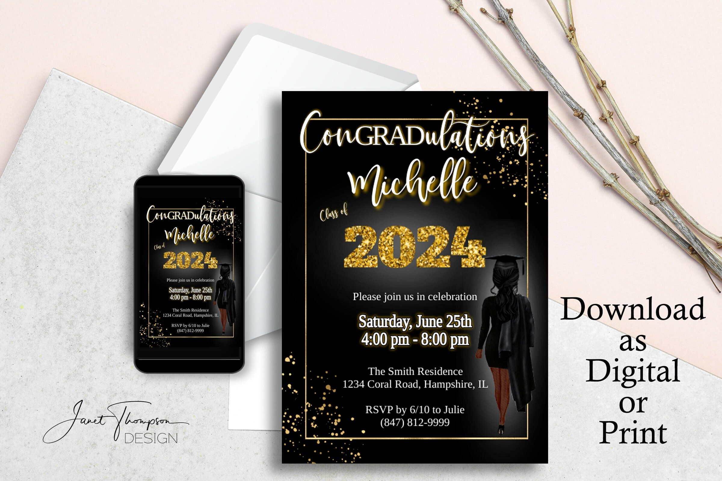 2024 Graduation Invitation Template, African American Graduation Party ...