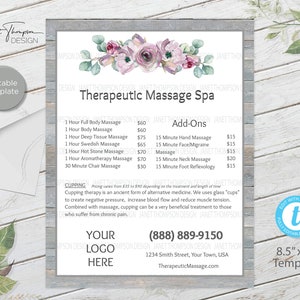Massage Service Menu, Salon Menu, Custom Menu, DIY Services Price List ...