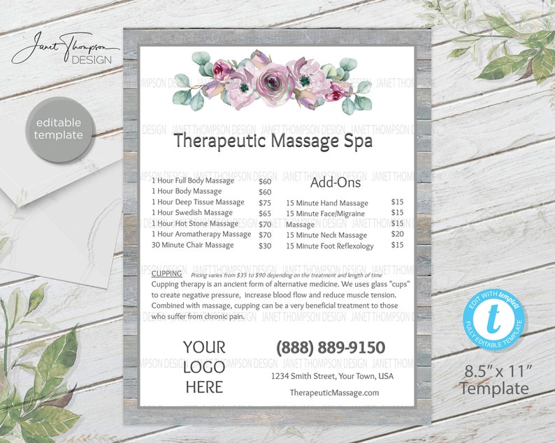 Massage Service Menu, Salon Menu, Custom Menu, DIY Services Price List ...