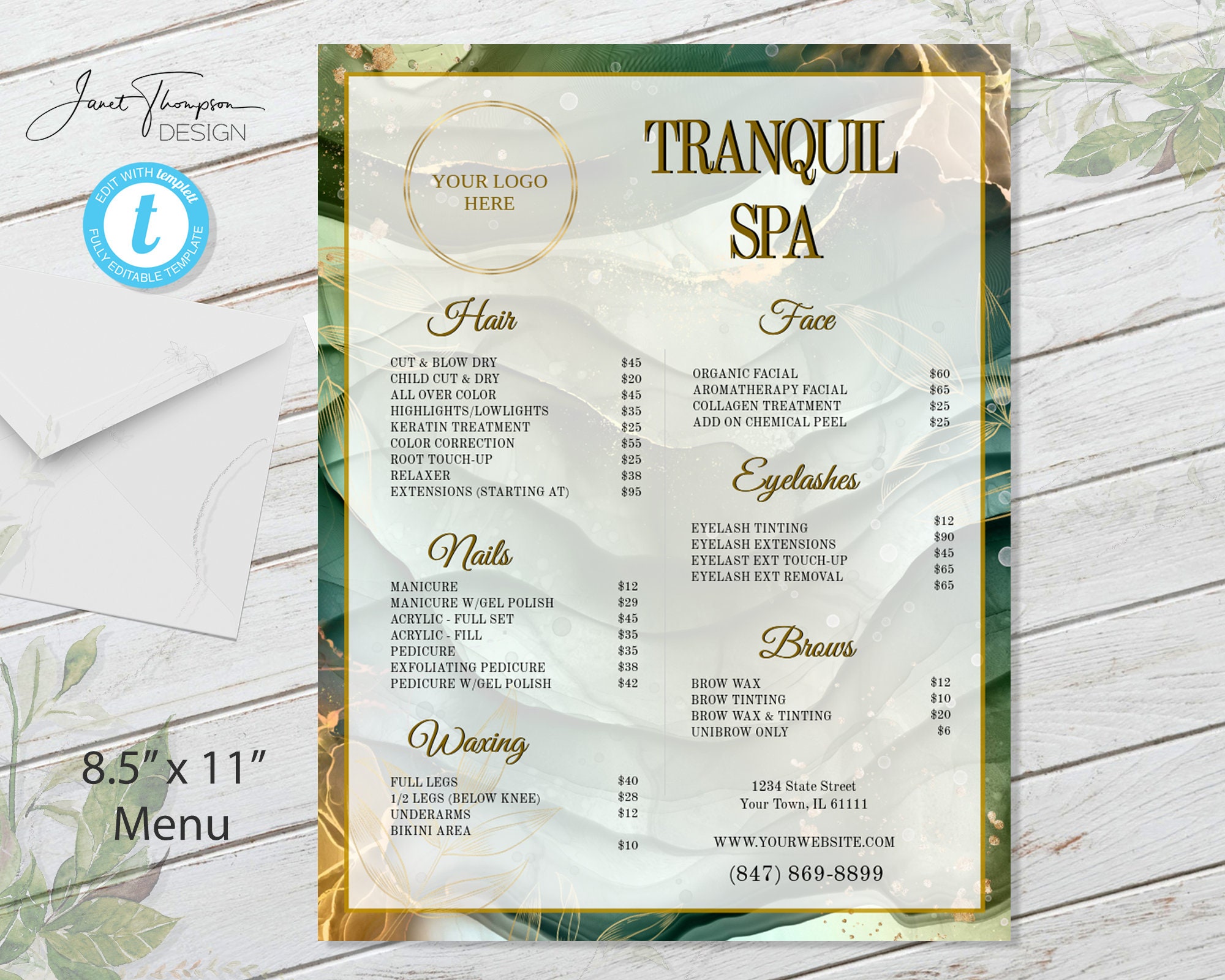 Spa Business Template Bundle: Menu, Business Card, Gift Certificate ...