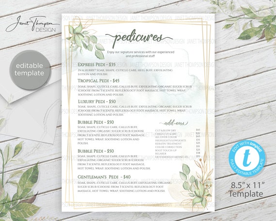 Luxury Spa Menus