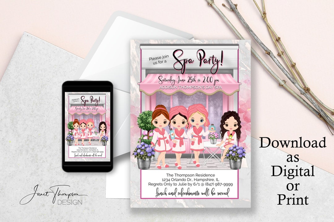 Spa Party Invitation Template, Spa Invitation, Editable Birthday ...