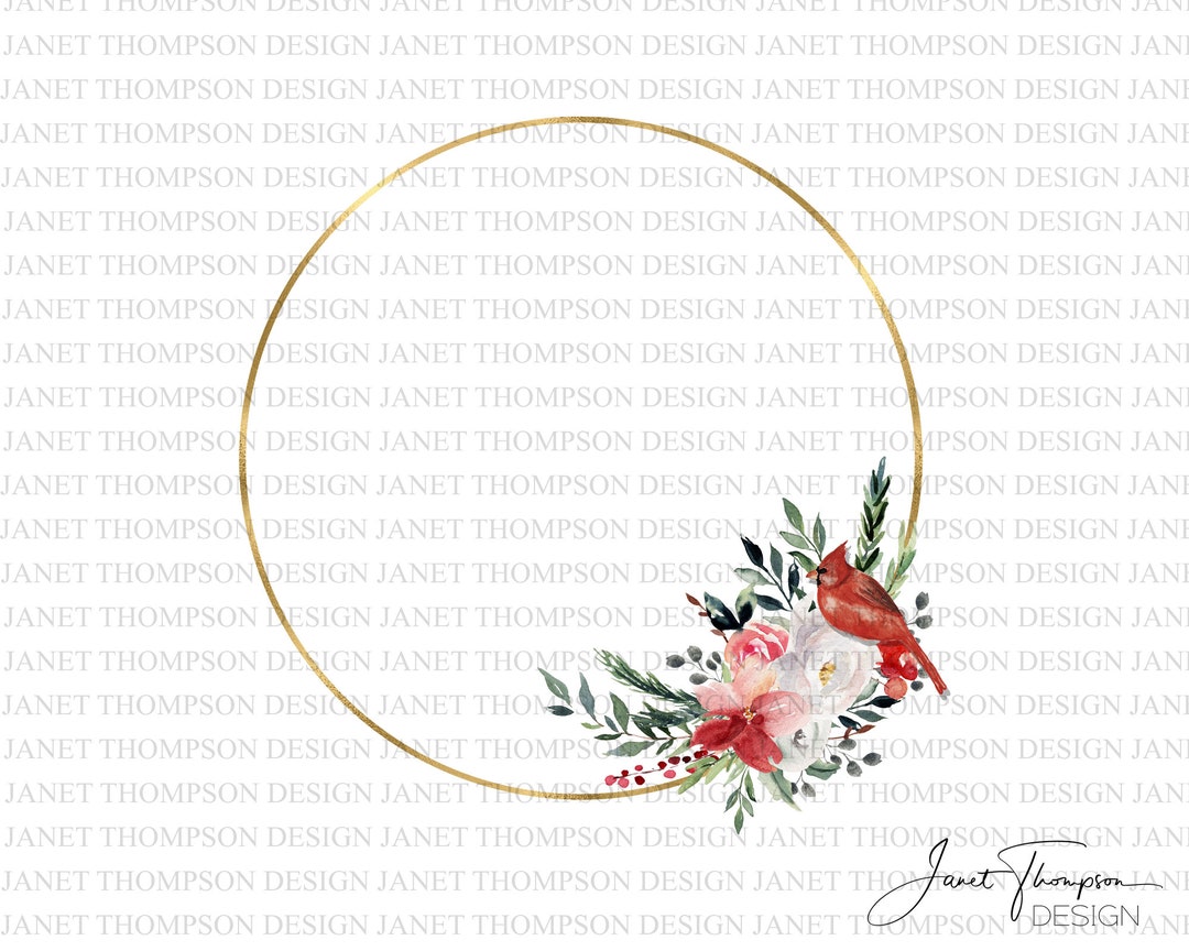 Red Cardinal Floral Frame, Gold Frame With Holiday Floral, Gold Frame ...