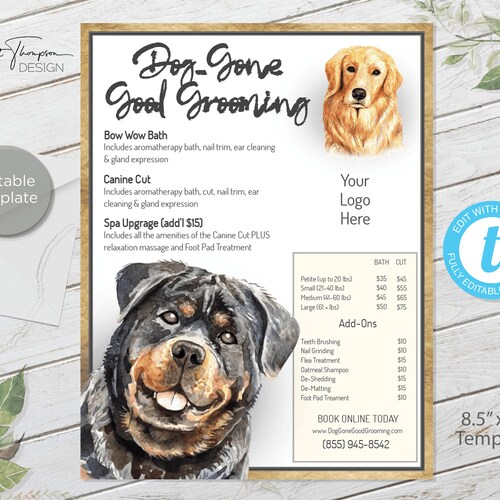 Dog Groomers Service Menu Pet Grooming Cat Groomer Service - Etsy