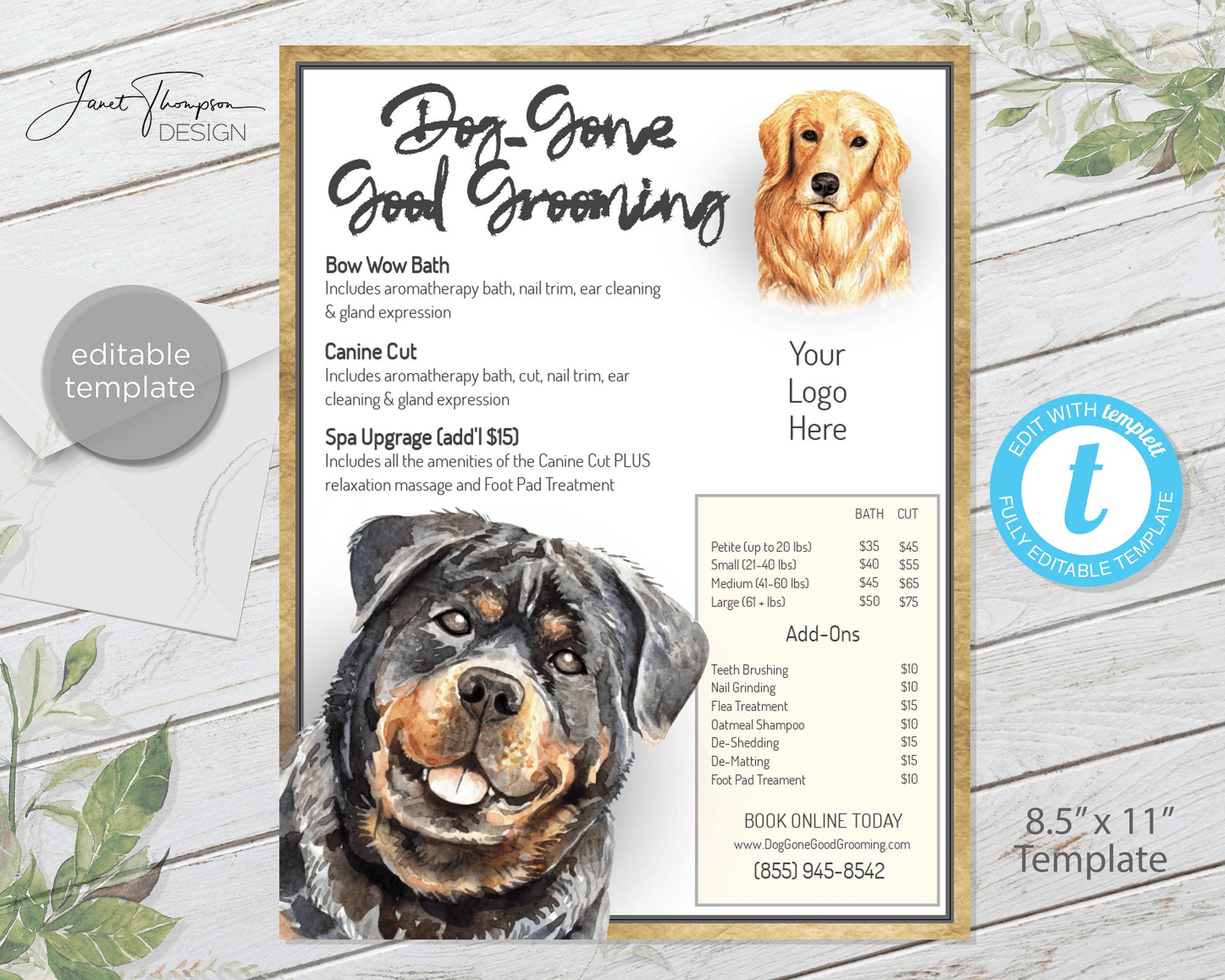 Dog Groomer Service Menu Template: Pet Spa, Doggy Day Care (digital ...