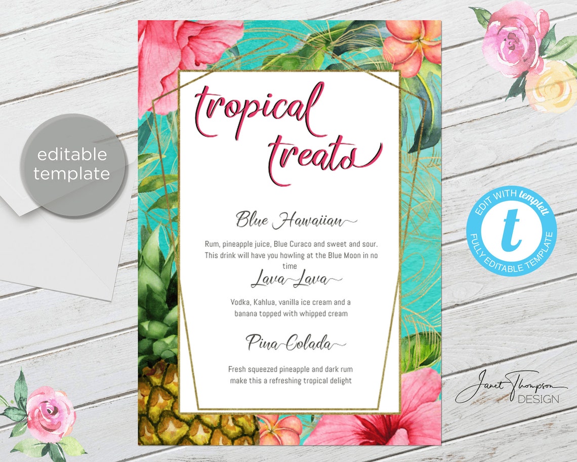 DIY Custom Tropical Menu Sign, Custom Menu, Tropical Drink Menu ...