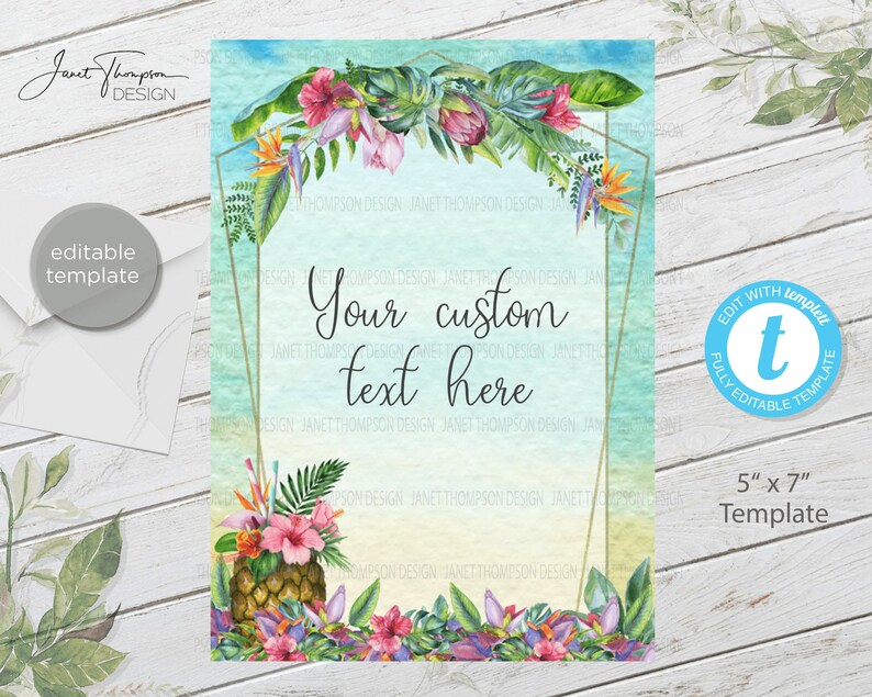 Custom Tropical Party Sign Template: Hawaiian Floral Design (5x7) - Etsy