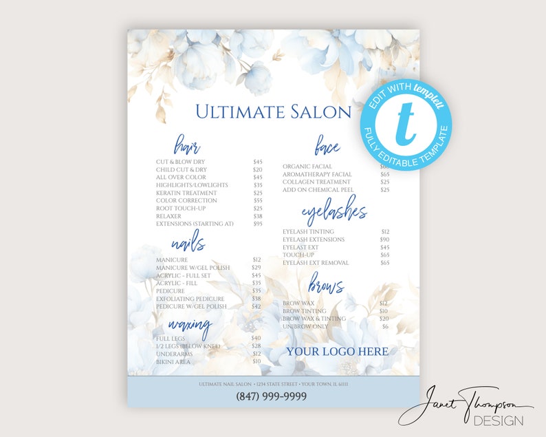 Salon Menu, Spa Menu, Custom Menu, DIY Services Price List, Nail Spa ...
