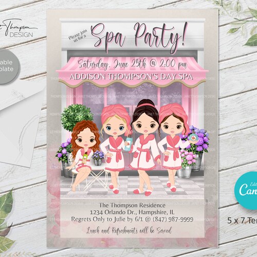 Spa Birthday Party Invitation Spa Party Invite Custom - Etsy
