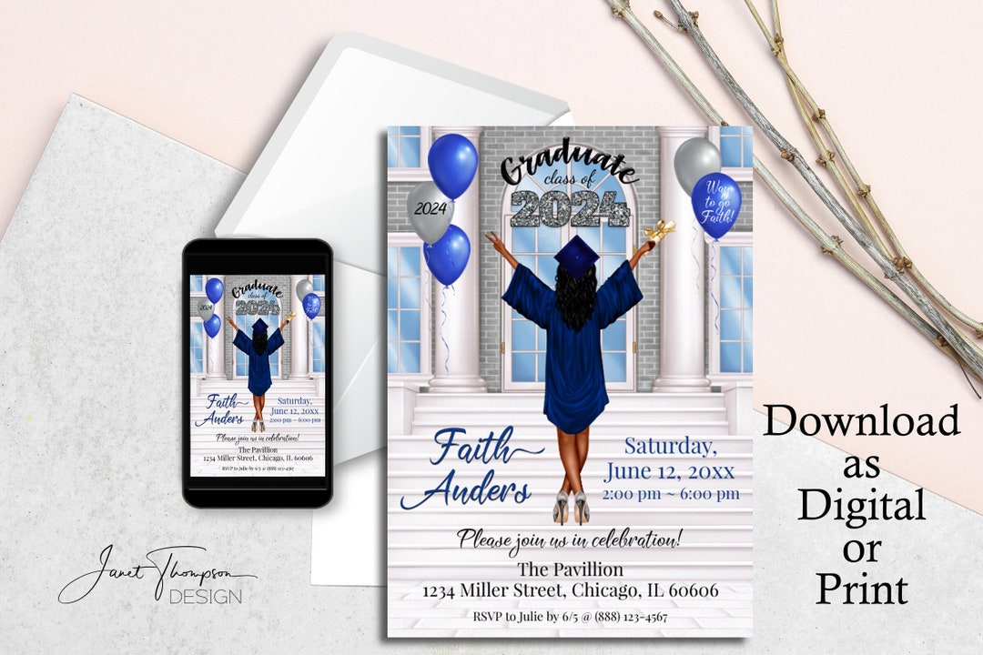 2024 Hispanic, African American Graduation Party Invitation, Print or ...