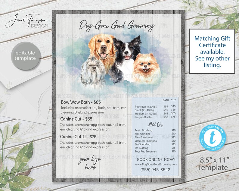 Dog Groomers Service Menu Pet Grooming Groomer Service List - Etsy