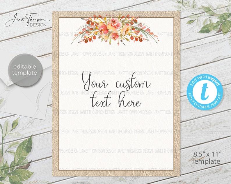 Floral DIY Sign Template: Custom Party Invitation (digital Download) - Etsy