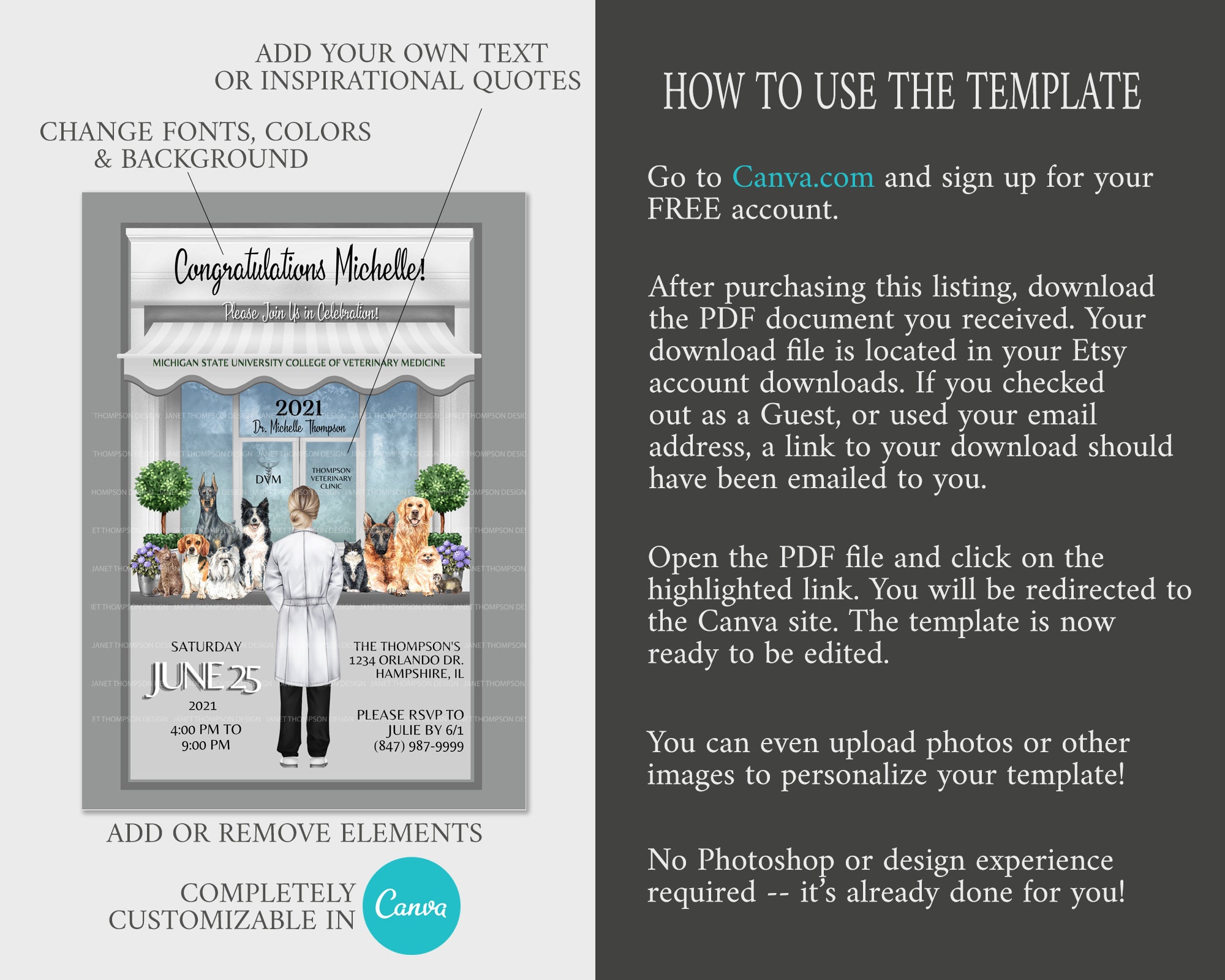 Veterinary Graduation Invitation: Vet School Party (digital Template ...