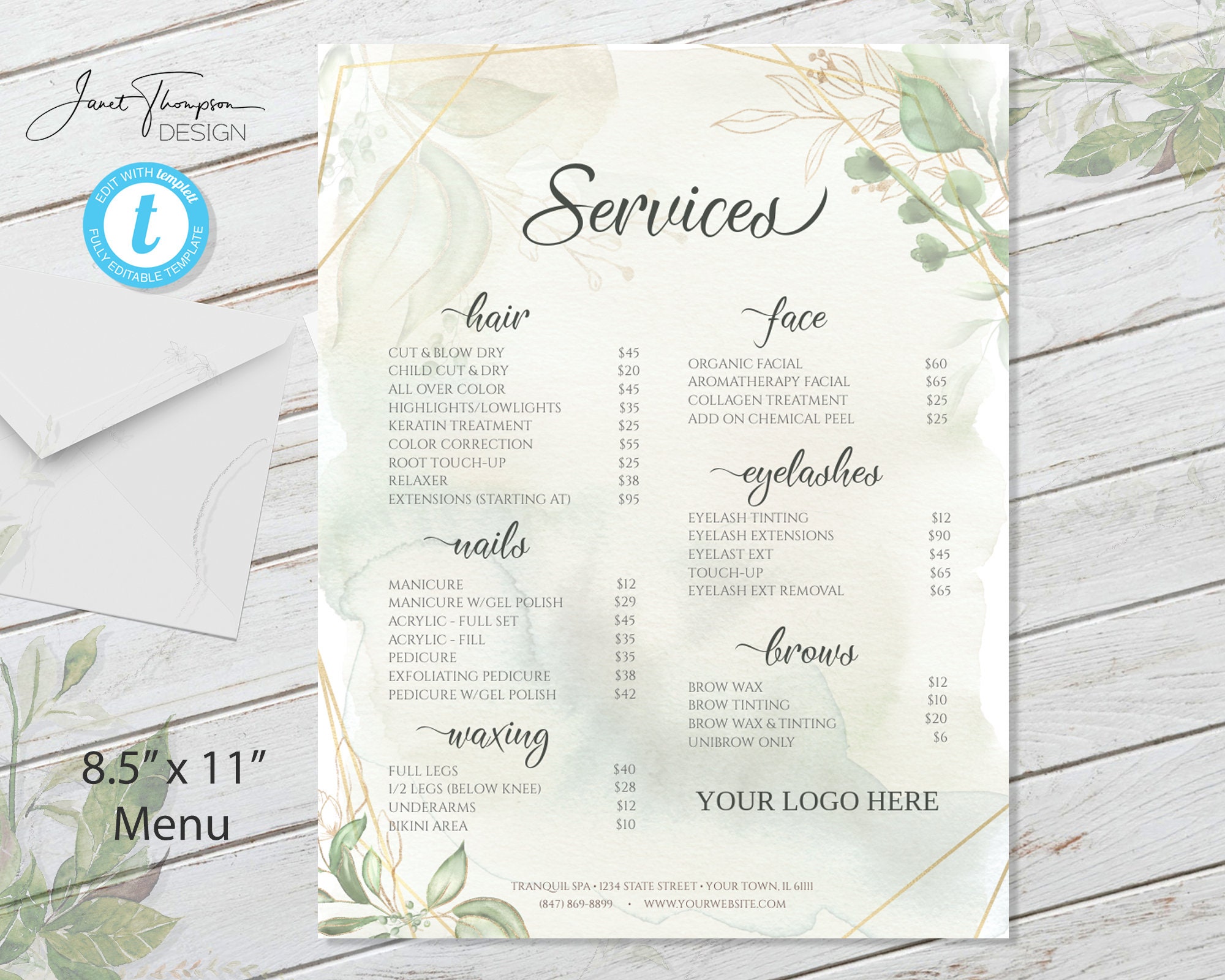 Spa Business Bundle, Salon Menu, Custom Menu, DIY Services Price List ...