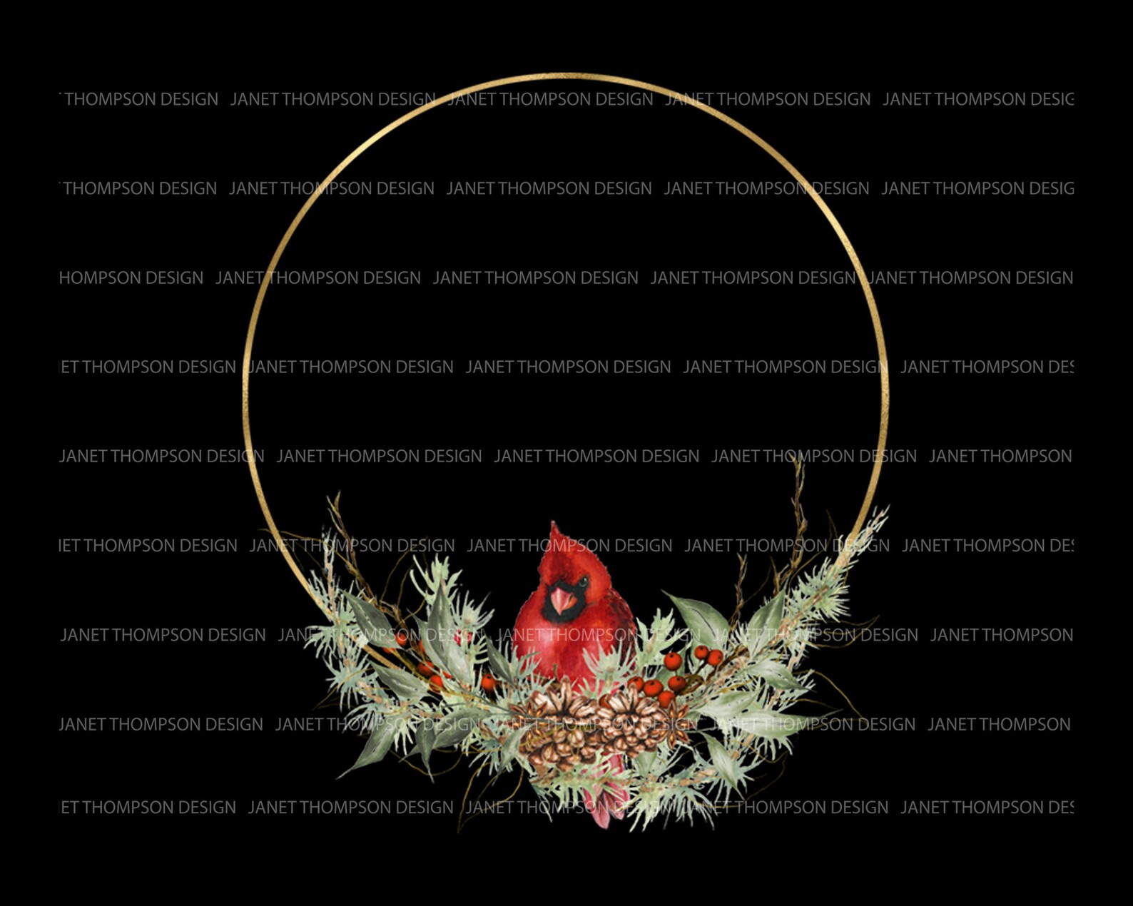 Red Cardinal in Nest, Nesting Cardinal on Gold Circle Frame, Bird ...