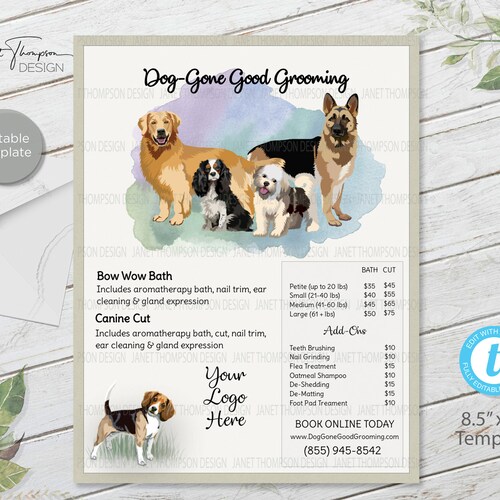 Dog Groomers Service Menu Pet Grooming Groomer Service List - Etsy