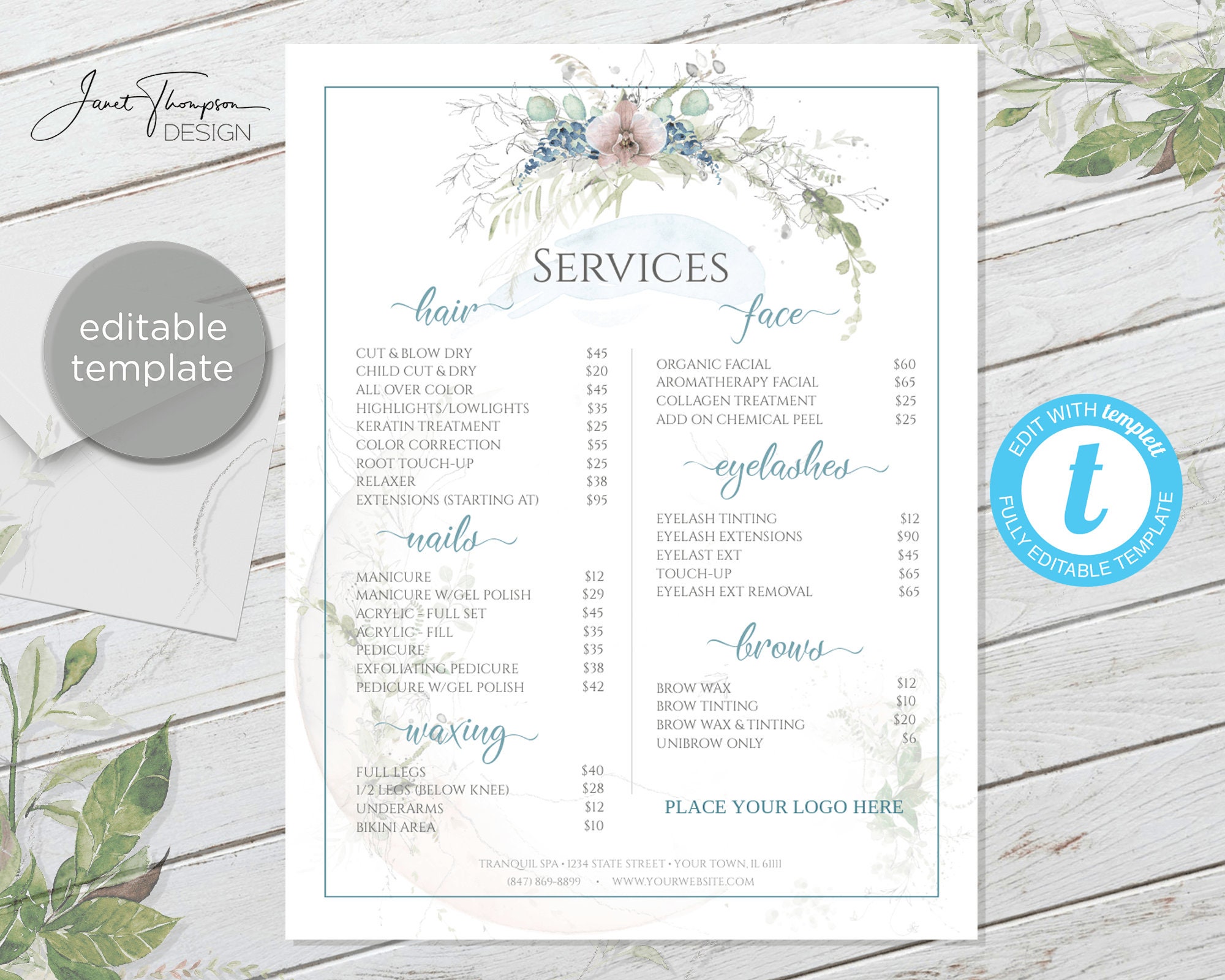 Spa Menu, Salon Menu, Custom Menu, DIY Services Price List, Nail Spa ...