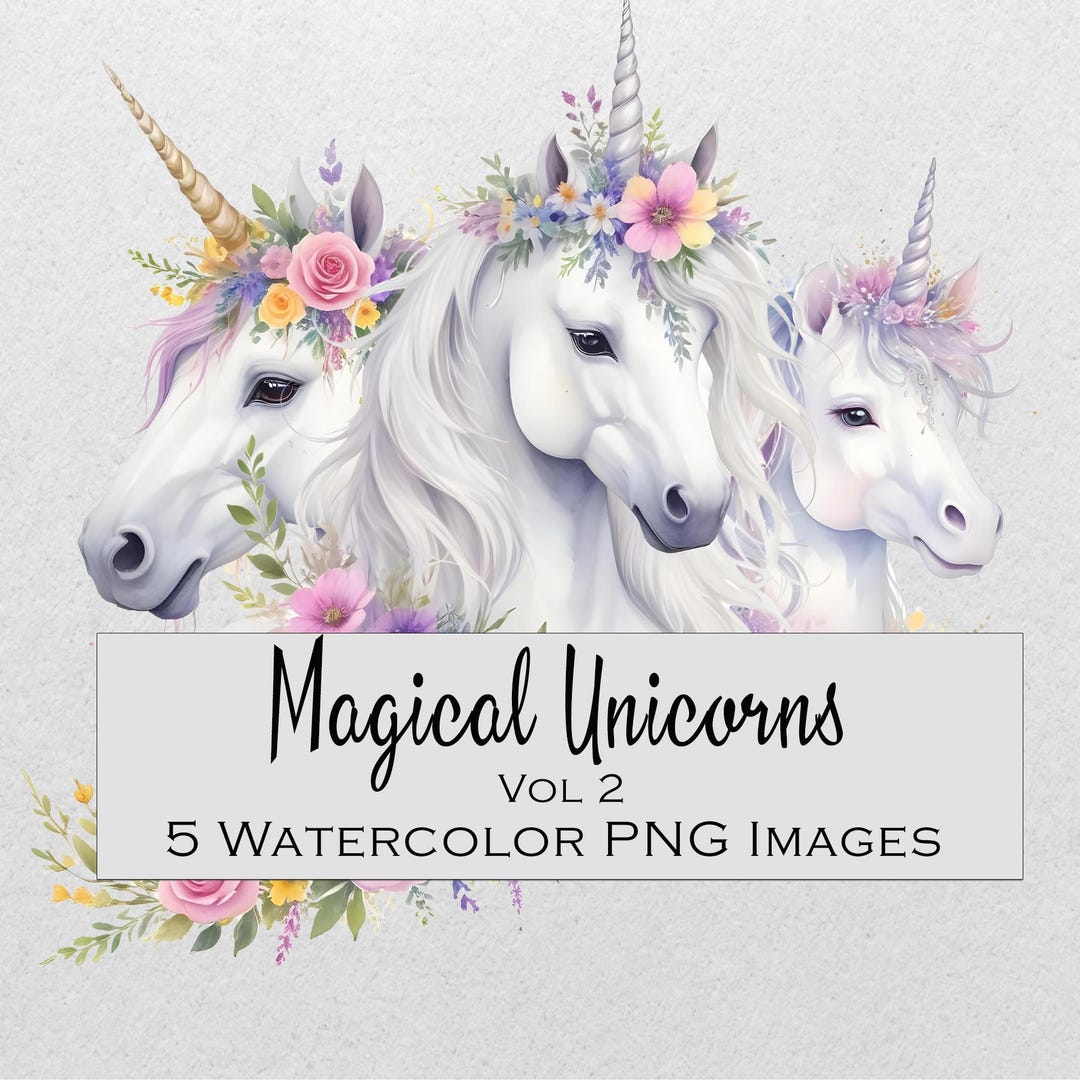 Magical Unicorn Watercolor Clipart, 5 PNG Images With Transparent ...