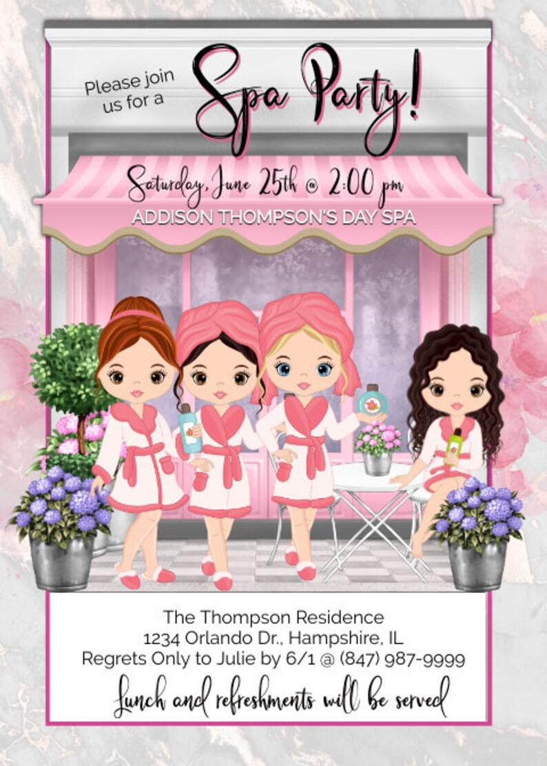 Spa Party Invitation Template, Spa Invitation, Editable Birthday ...