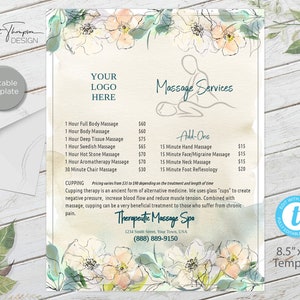 Massage Service Menu, Salon Menu, Custom Menu, DIY Services Price List ...
