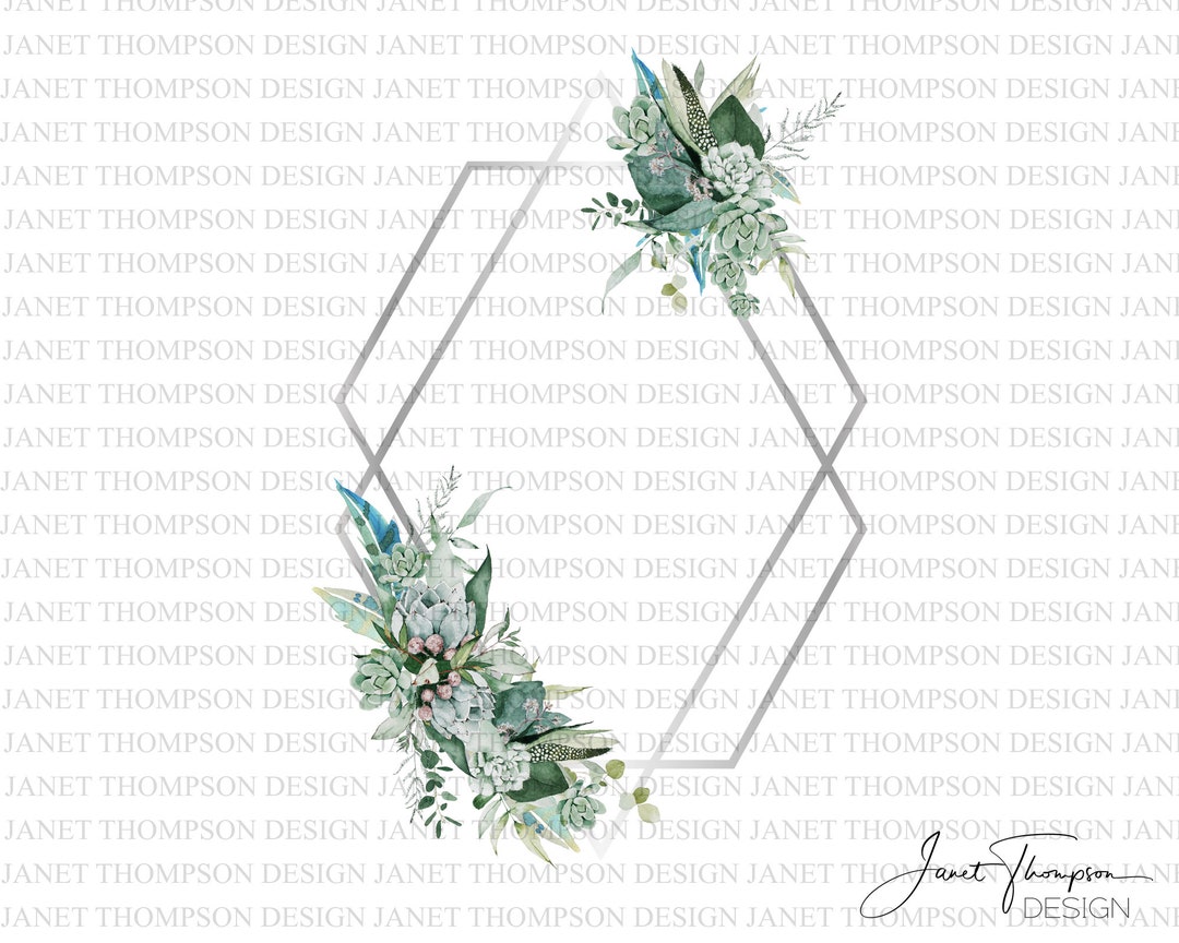 Succulent Floral Frame: Silver Geometric Wreath (PNG Digital Download ...