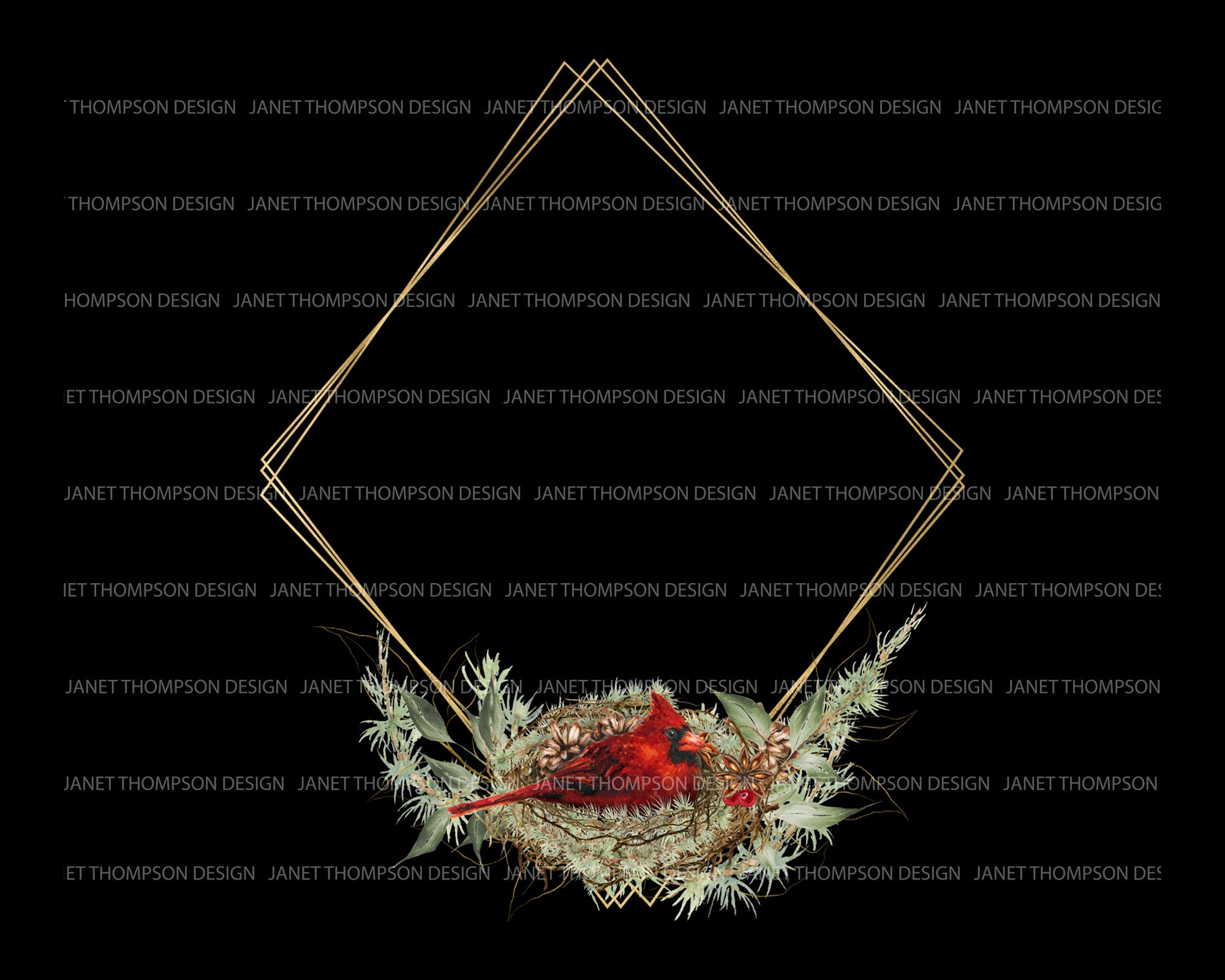 Red Cardinal Floral Diamond Frame, Diamond Shaped Frame With Cardinal ...