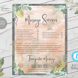 Massage Service Menu, Salon Menu, Custom Menu, DIY Services Price List ...
