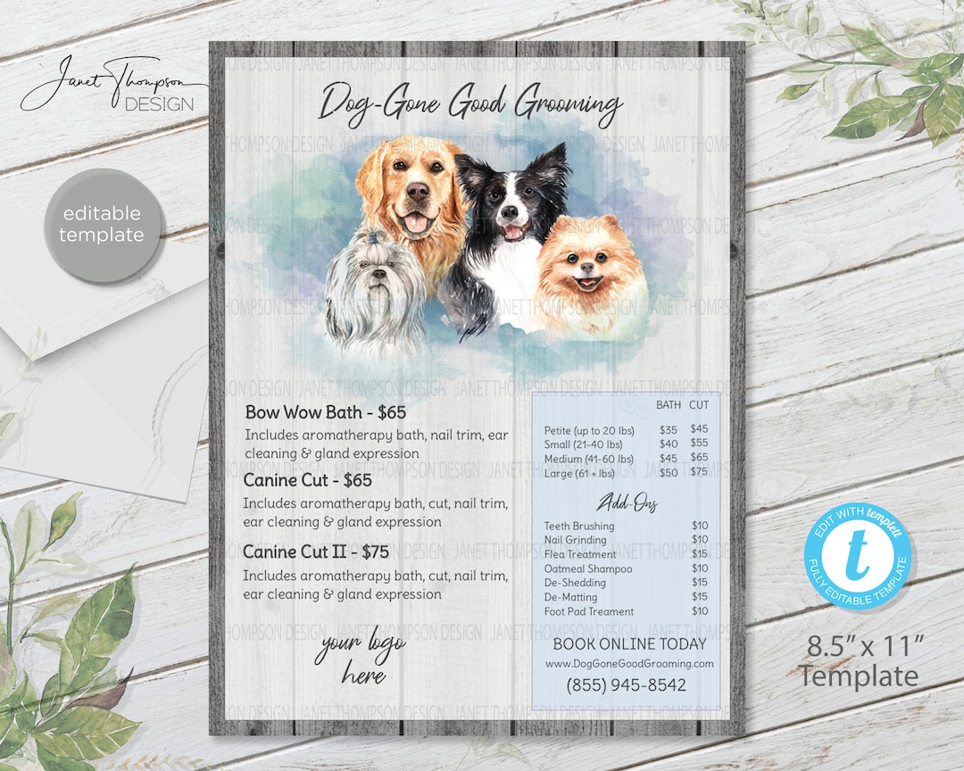 Dog Groomers Service Menu, Pet Grooming, Groomer Service List, Dog Spa ...