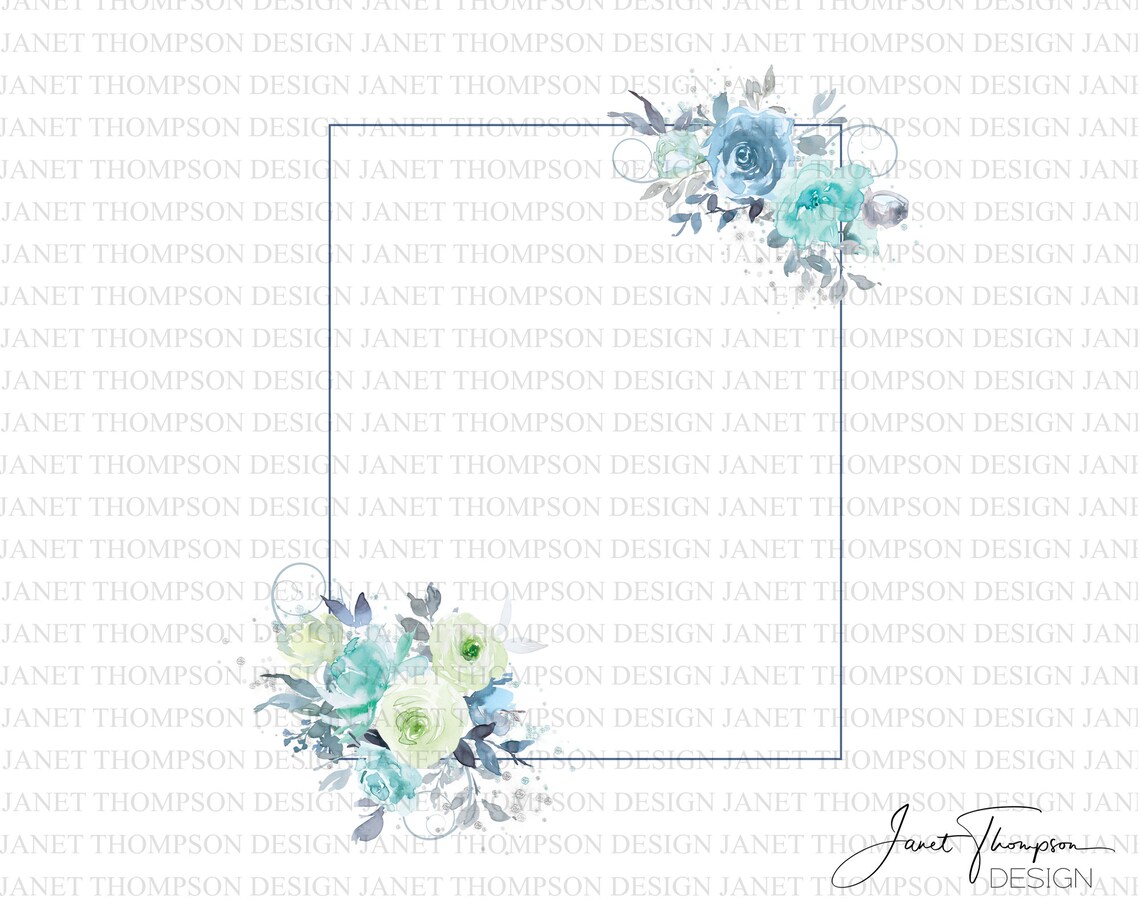 Aqua and Lime Green Floral Frame, Rectangle Frame, Wedding Clipart ...