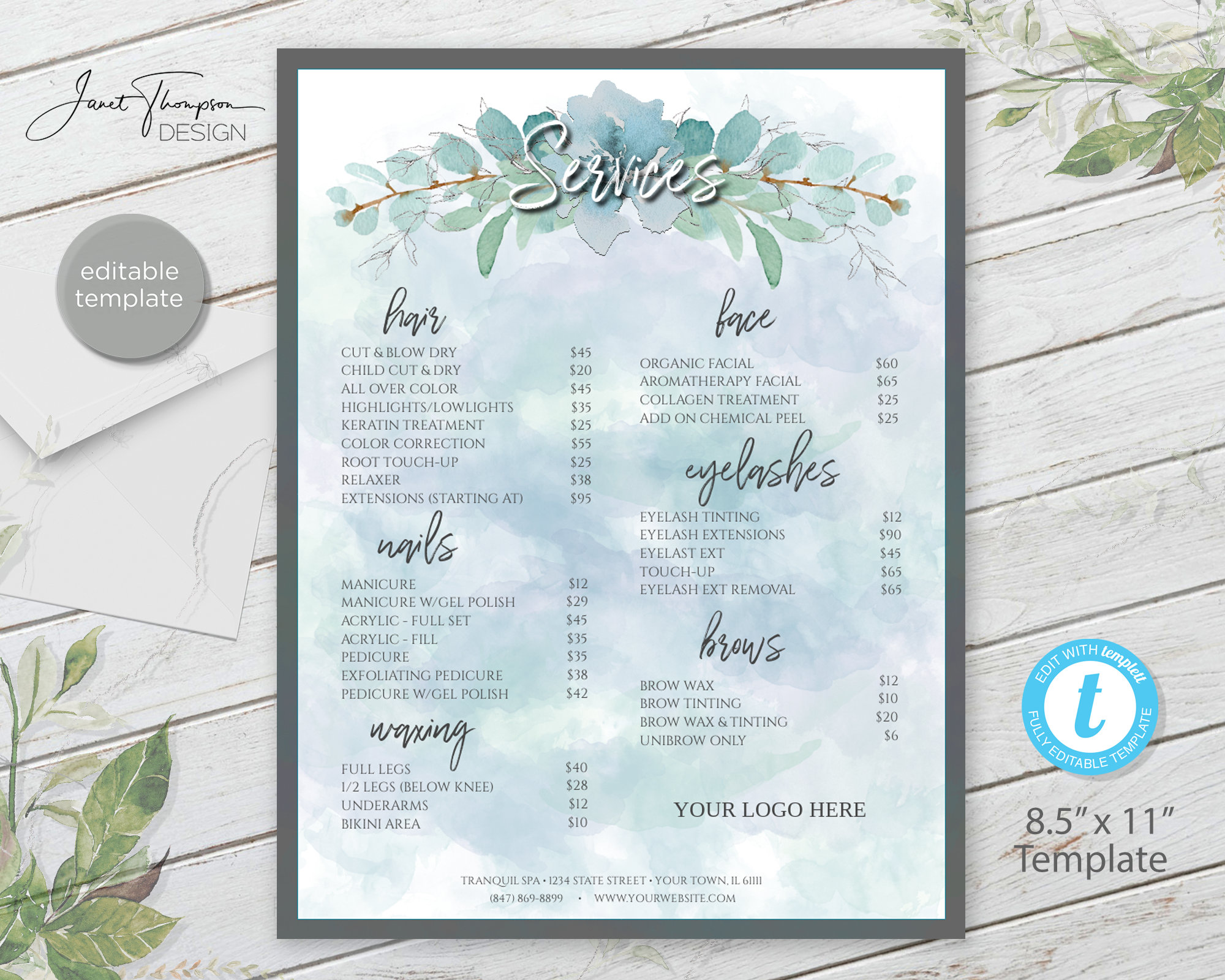 Spa Menu, Salon Menu, Custom Menu, DIY Services Price List, Nail Spa ...