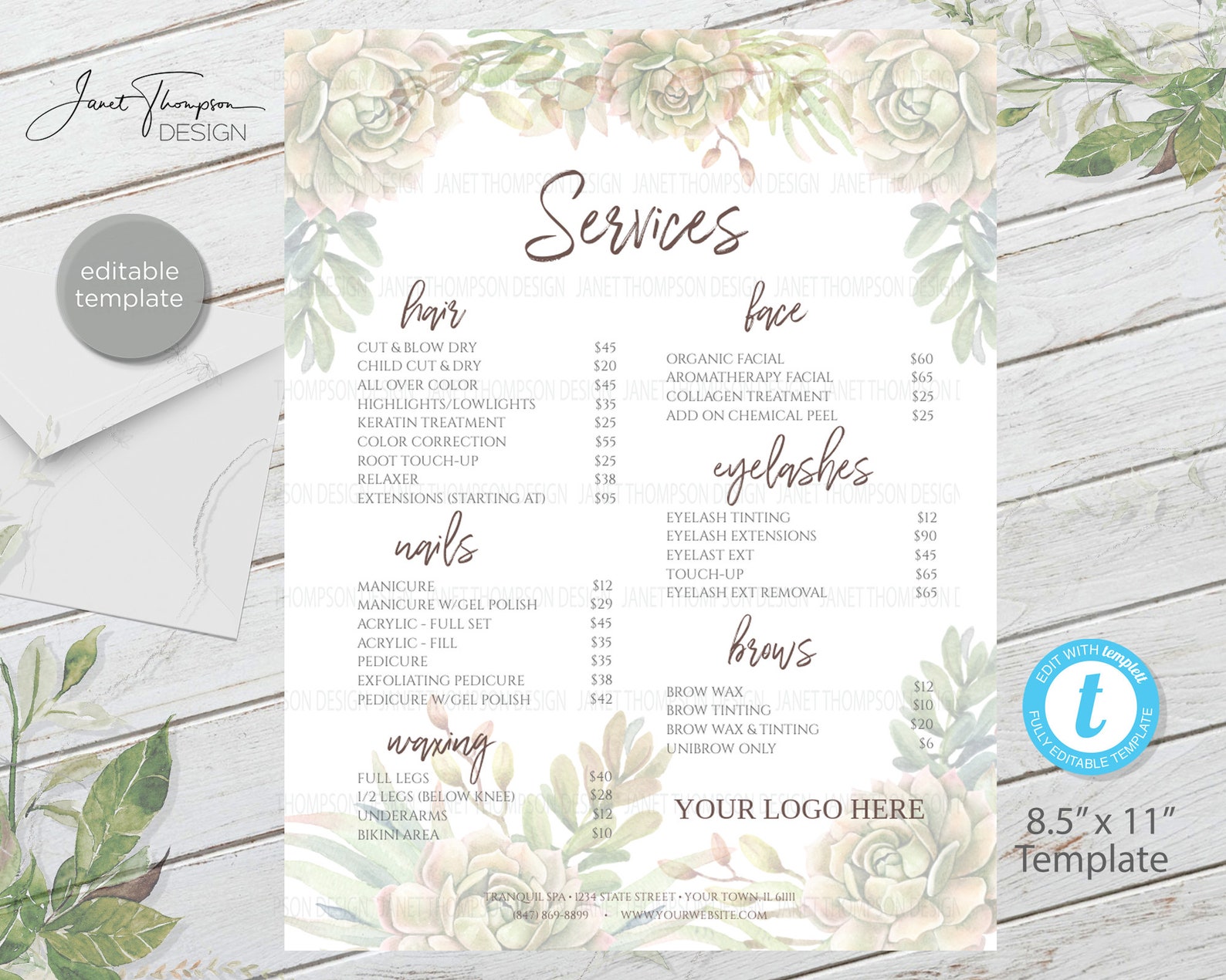 Spa Menu Salon Menu Custom Menu Diy Services Price List Etsy Salon ...