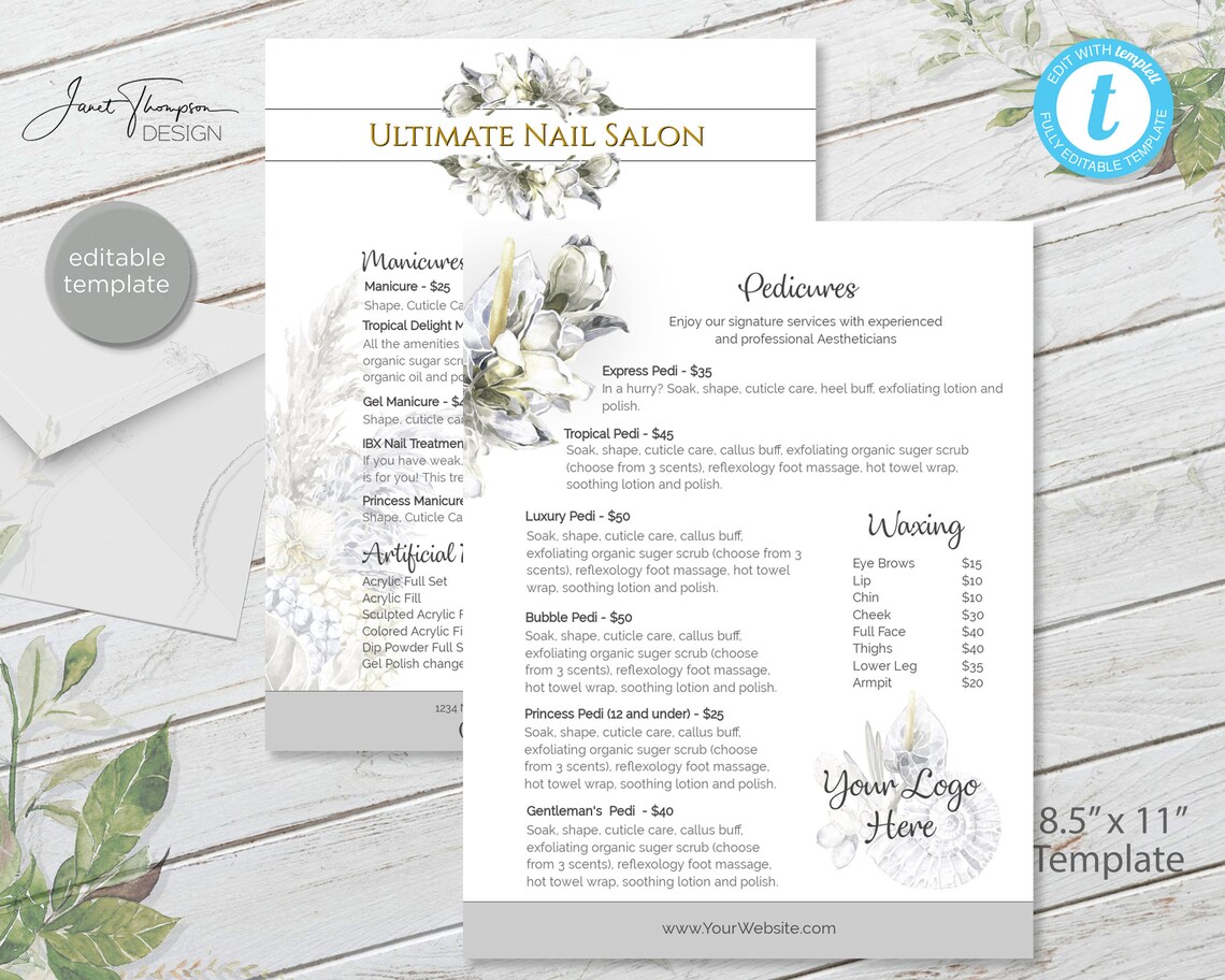 Nail Salon Menu, Salon Menu, Custom Menu, Services Price List, Nail Spa ...