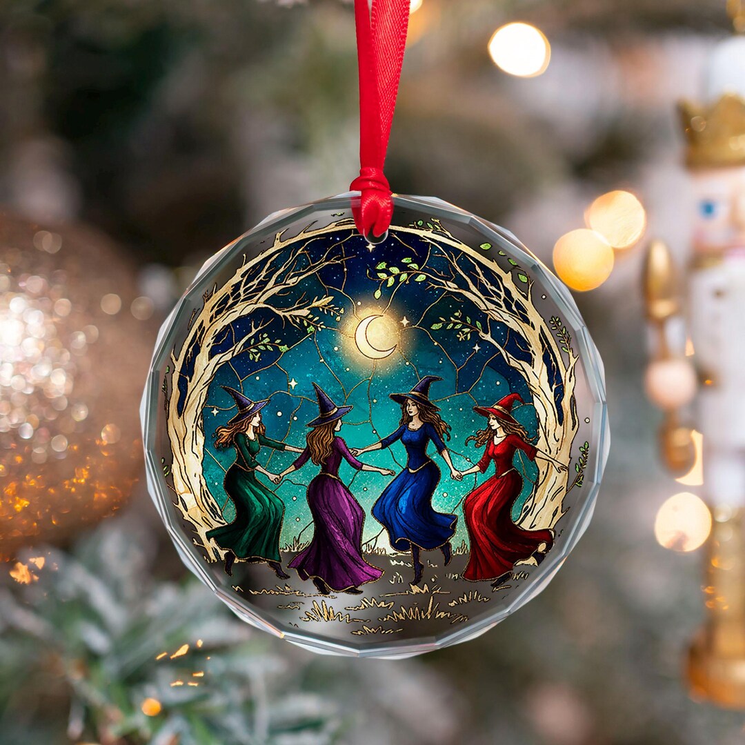 Dancing Witches Glass Ornament, Pagan Yule Decoration, Witch Christmas ...