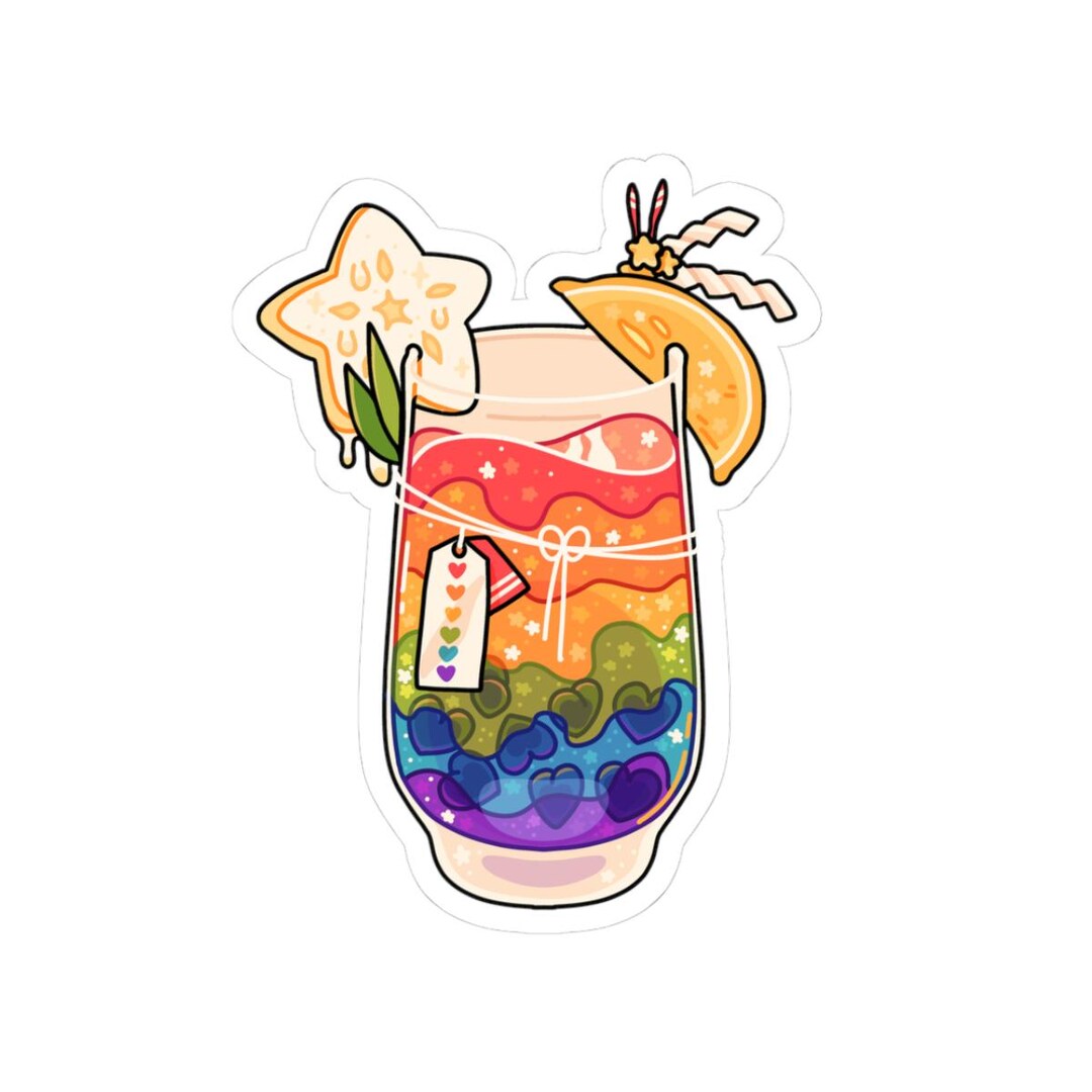 Rainbow LGBT Kiss-cut Stickers, Cute Kawaii Aesthetic Cocktail Mocktail ...