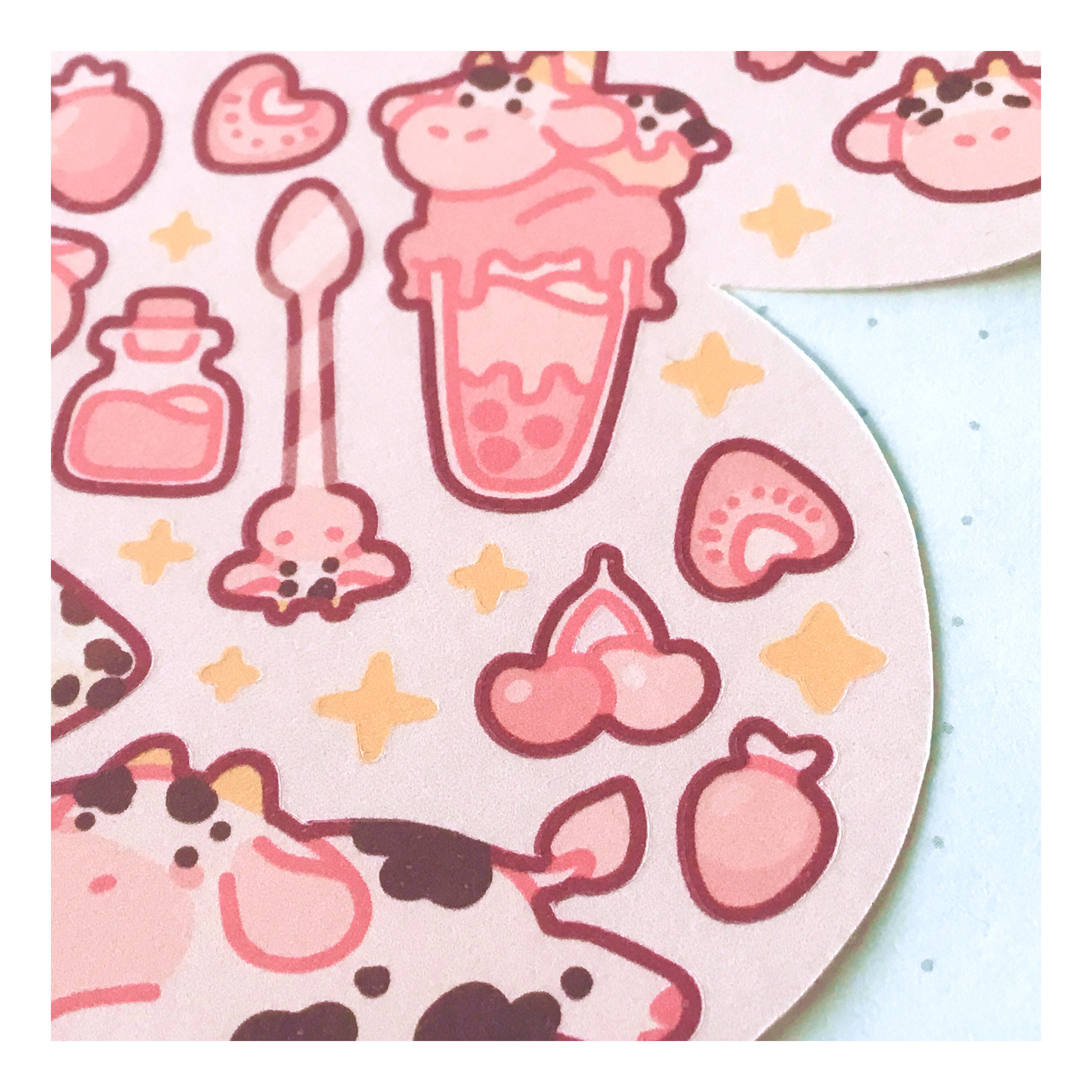 Strawberry Cow sticker sheet | Etsy